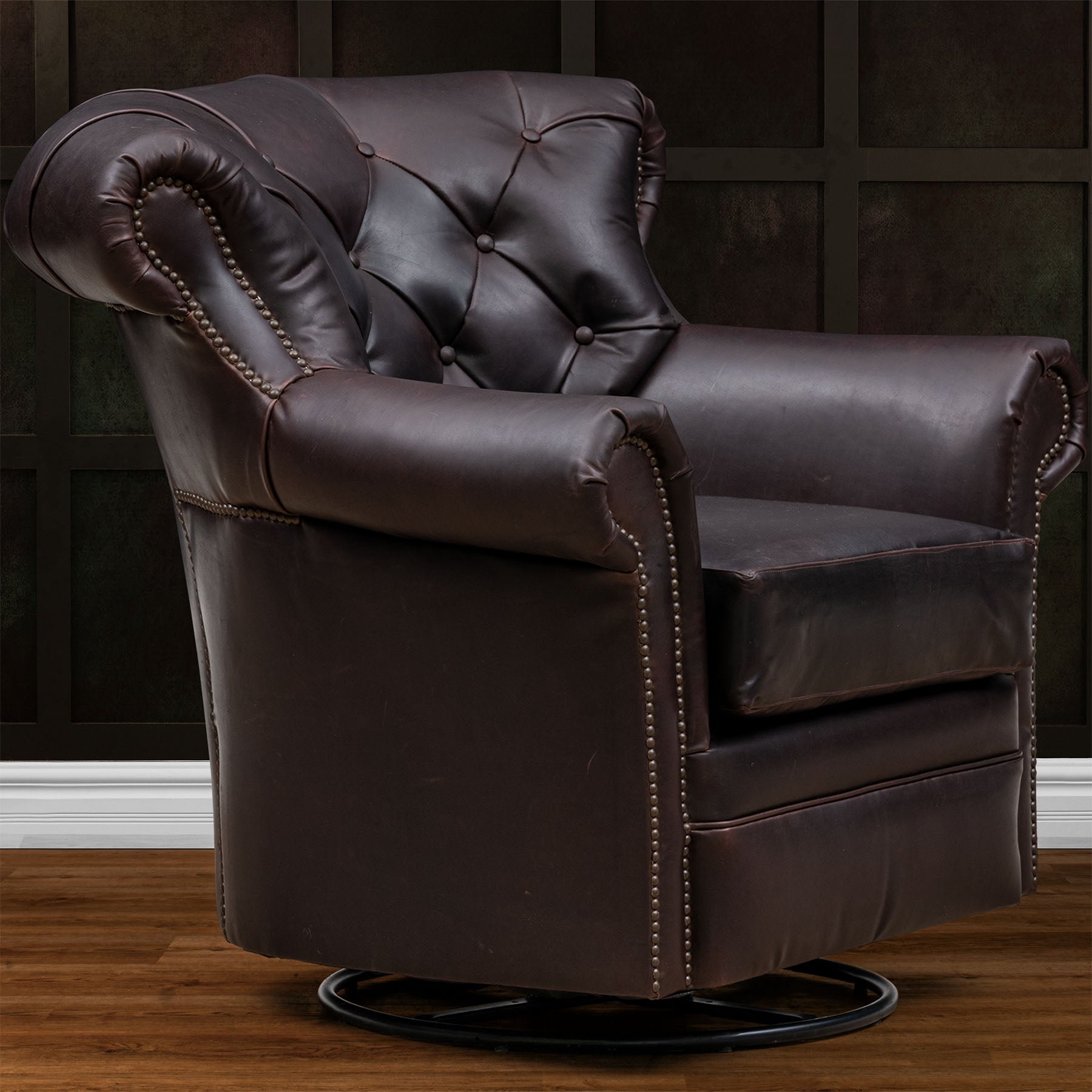 Black Chesterfield Swivel Chair – Texas Leather Western Collection
